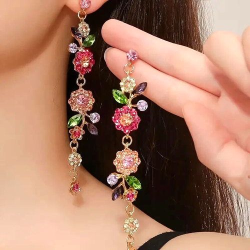 Boho Colorful Shiny Rhinestone Inlaid Exquisite Flower Design Earrings ...