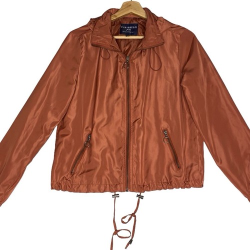 Caribbean Joe Hooded Windbreaker Jacket Womens M Rust Casual Gorpcore ...
