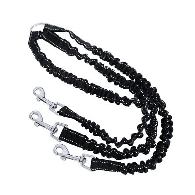 3 Way Black No-Tangle Triple Coupler Dog Bungee Walking Leash Lead Rope ...