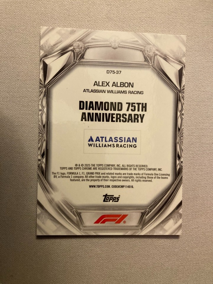2025 Topps Chrome Formula 1 F1 Diamond 75th Anniversary Alex Albon ...
