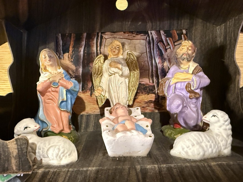 Vintage 1950s Mid Century Nativity Set Cardboard Manger & Figures | eBay