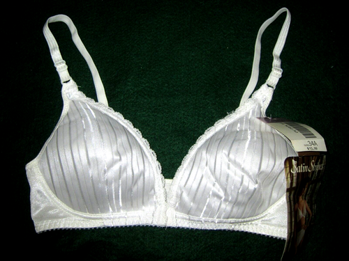 MADE IN USA FRONT CLOSE Vintage Sears SATIN STRIPE SILKY Wireless BRA ...