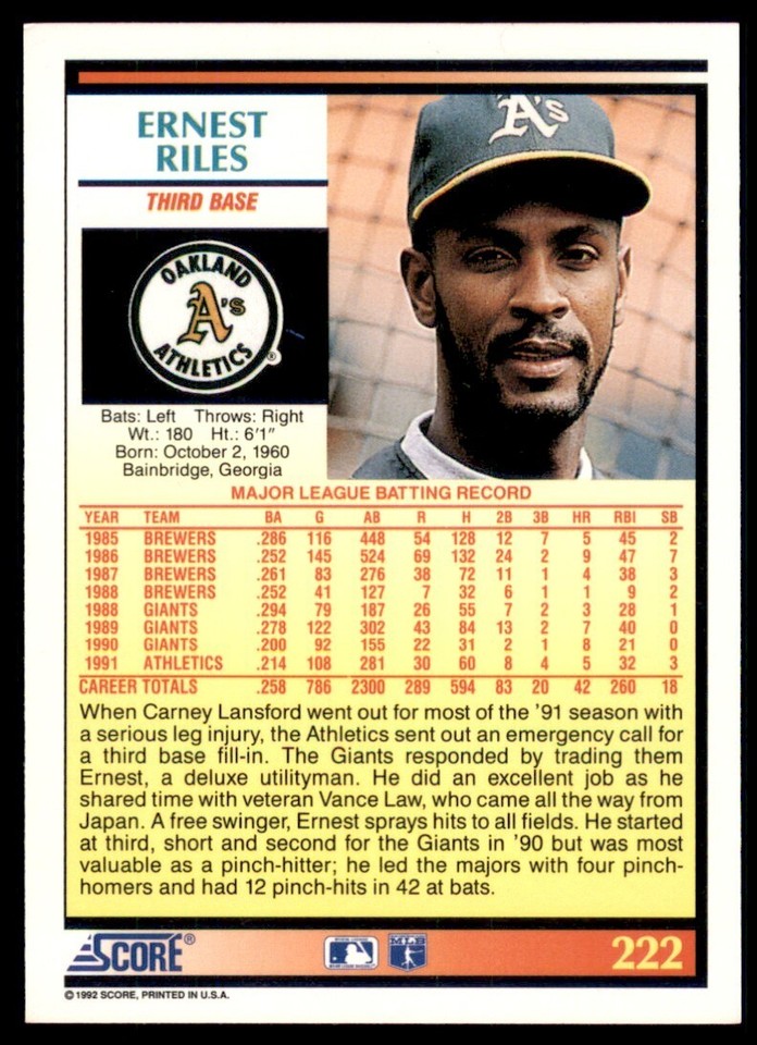 1992 Score #222 Ernest Riles | eBay
