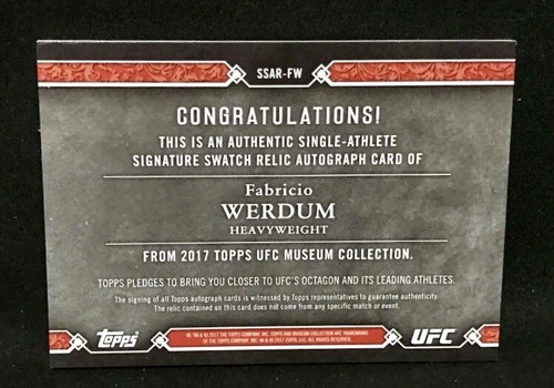 2017 Topps UFC Museum Collection - Signature Swatch #SSAR-FW Fabricio ...