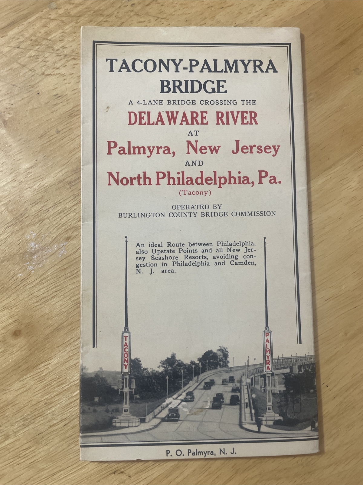 Antique TACONY-PALMYRA BRIDGE Palmyra / Philadelphia Road Map NJ ...