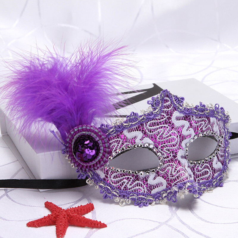 Venetian Masquerade Mask Feather Flower Half Face Fox Eye Masks Party ...