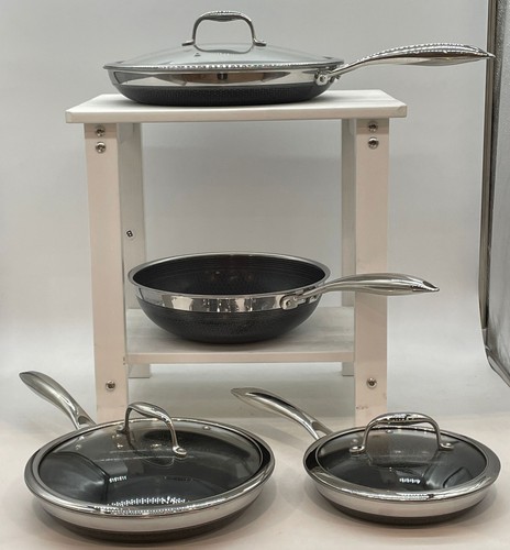 Hexclad Hybrid 7 Piece Stainless Steel Cookware Set With Wok And Lids ...