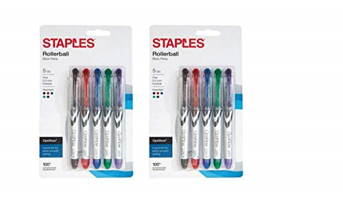 Staples Optiflow Rollerball Pens Fine Point Assorted11465 10 Pack for ...