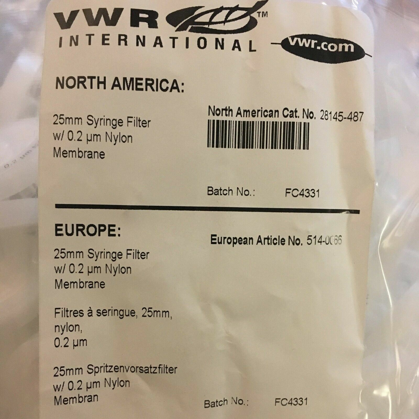VWR 25mm Syringe Driven Filter 0.2µm Nylon Membrane 514-0066 for sale ...