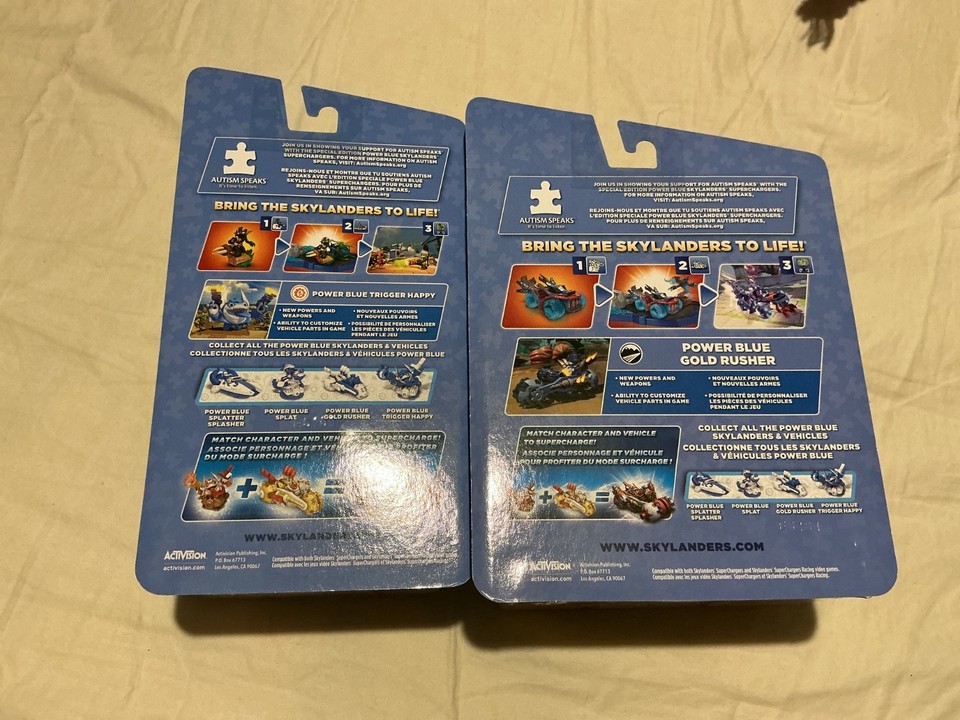 Skylanders Superchargers Power Blue Trigger Happy and Gold Rusher NIB ...