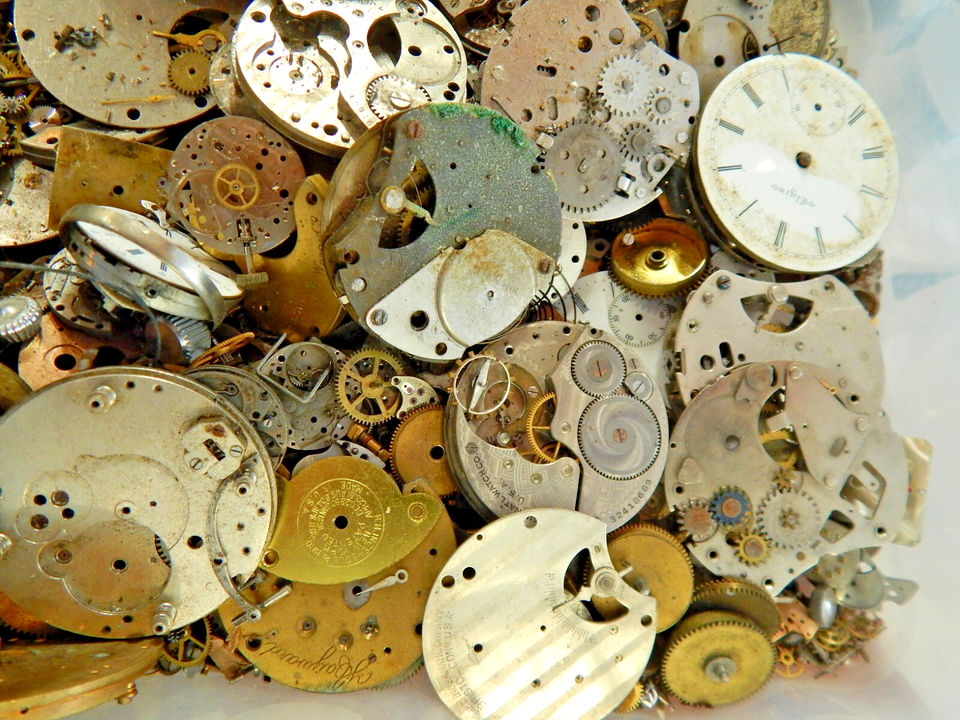 Lot of 1 Lbs. of Watch Parts Gears, Plates, movements for repair ...