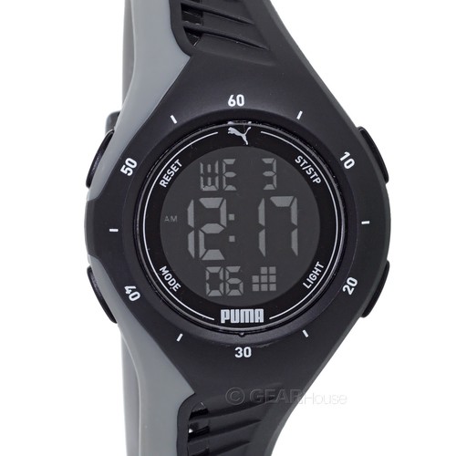PUMA Womens Digital LCD Sports Watch, Black Gray Band, Day Date Alarm ...