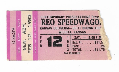 REO Speedwagon 2/12/83 Valley Center Wichita Kansas Coliseum Ticket ...