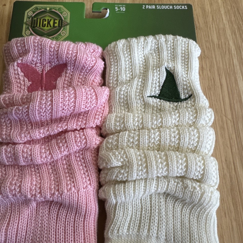 Wicked Universal Studios Slouch Socks Glinda Pink And Elphaba Hat Shoe ...