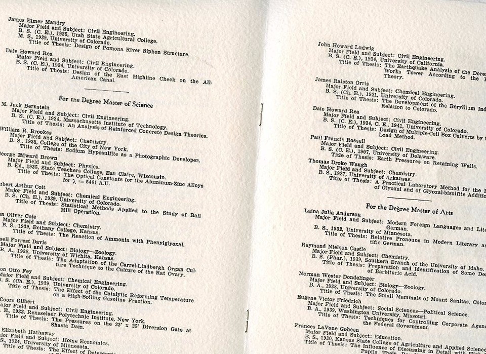 1941History-University Colorado Commencement Exercises-CU-Names-Degrees ...