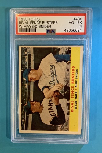 1958 Topps #436 Rival Fence Busters Willie Mays Duke Snider PSA 4 | eBay