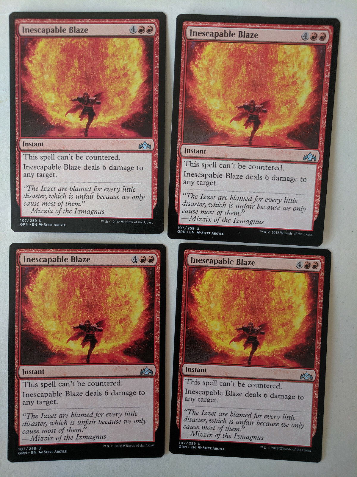 Inescapable Blaze playset (4 cards) NM Guilds of Ravnica GRN MtG Magic ...