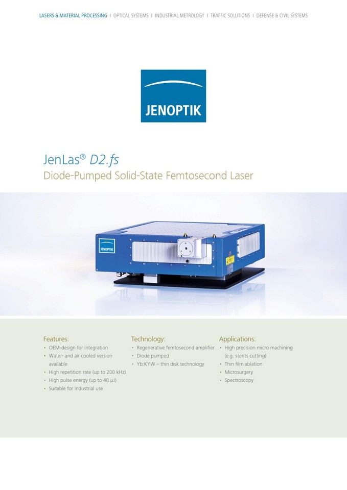 jenoptik jenlas D2.fs femtosecond ultrafast laser 4w+ 40uj 350fs ...