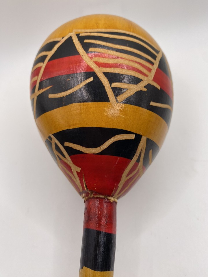 Haitian Colorful Hand Painted Red & Black Wooden Maraca, 11” Souvenir ...