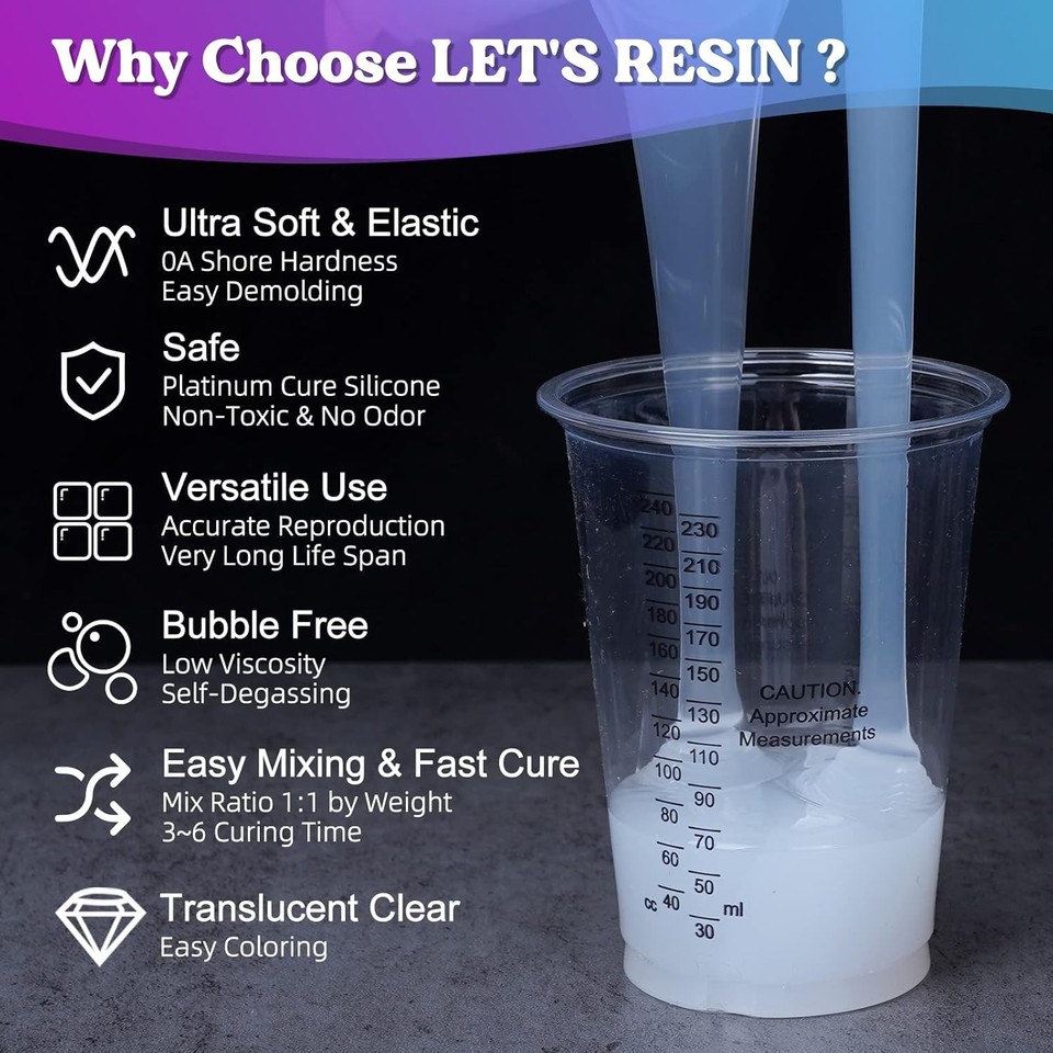 LET'S RESIN Silicone Mold Making Kit 0A, Extra Soft & Elastic Molding ...