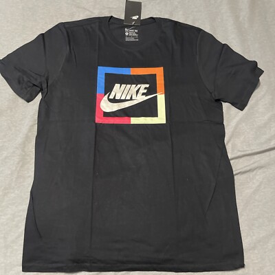 Nike Swoosh Multicolor Box Black T-Shirt Mens Large | eBay