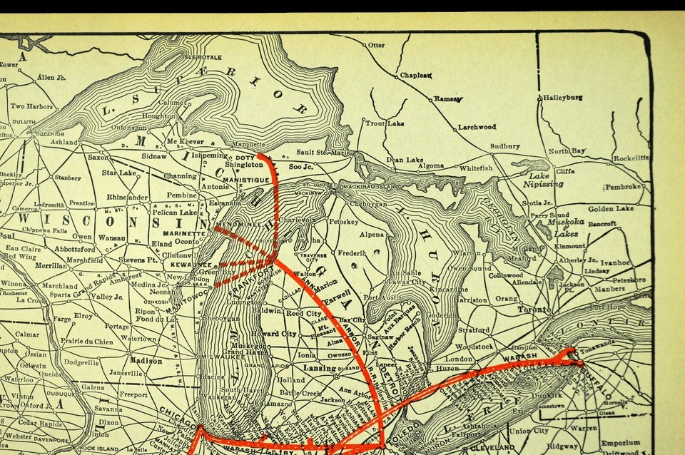 1930s WABASH Railroad Map Vintage WAB Railway Routes Omaha Buffalo ...