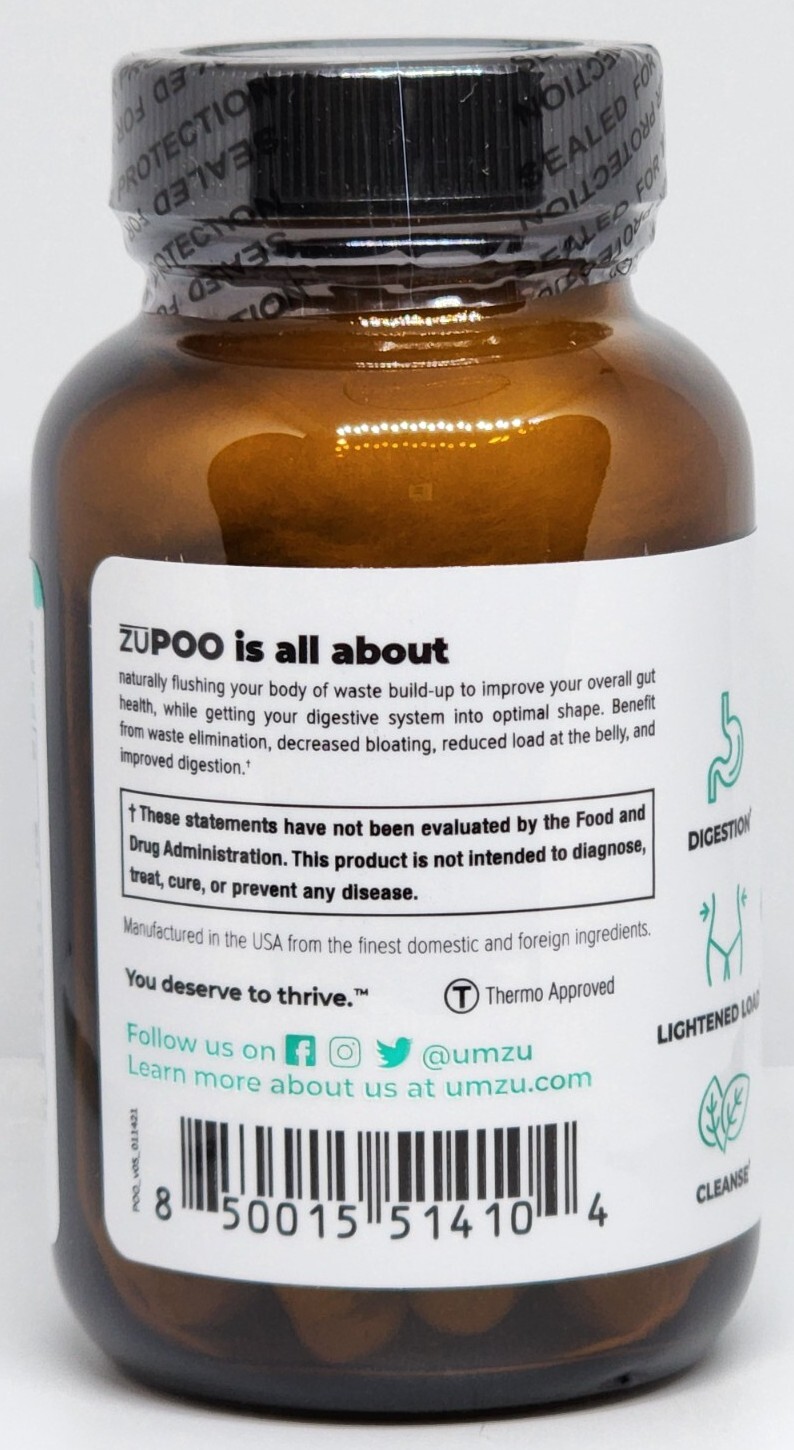 UMZU ZUPOO Gut Support Colon Cleanse Supplement 30 Capsules New Sealed ...