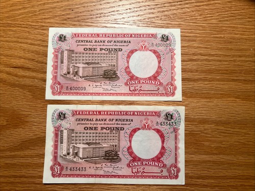 Lot Of 2 Nigerian 1 Pound 1967 Notes Fancy Serial Number Repeater And ...