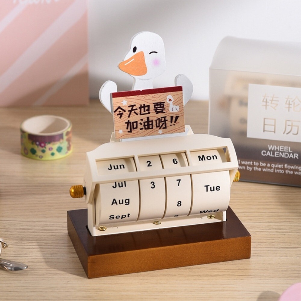 Rotary Perpetual Calendar Wooden Base Desk Calendar Wheeling Calendar ...