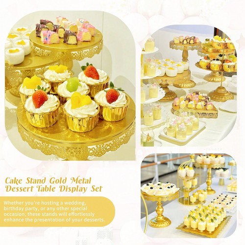 Set Of 6 Cake Stand Gold Metal Dessert Table Display 3-Tier Cupcake ...