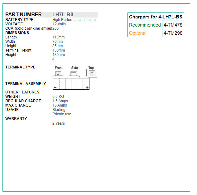 SSB 260CCA Lithium Battery for 1997-1999 Kawasaki ZR250 Balius | eBay