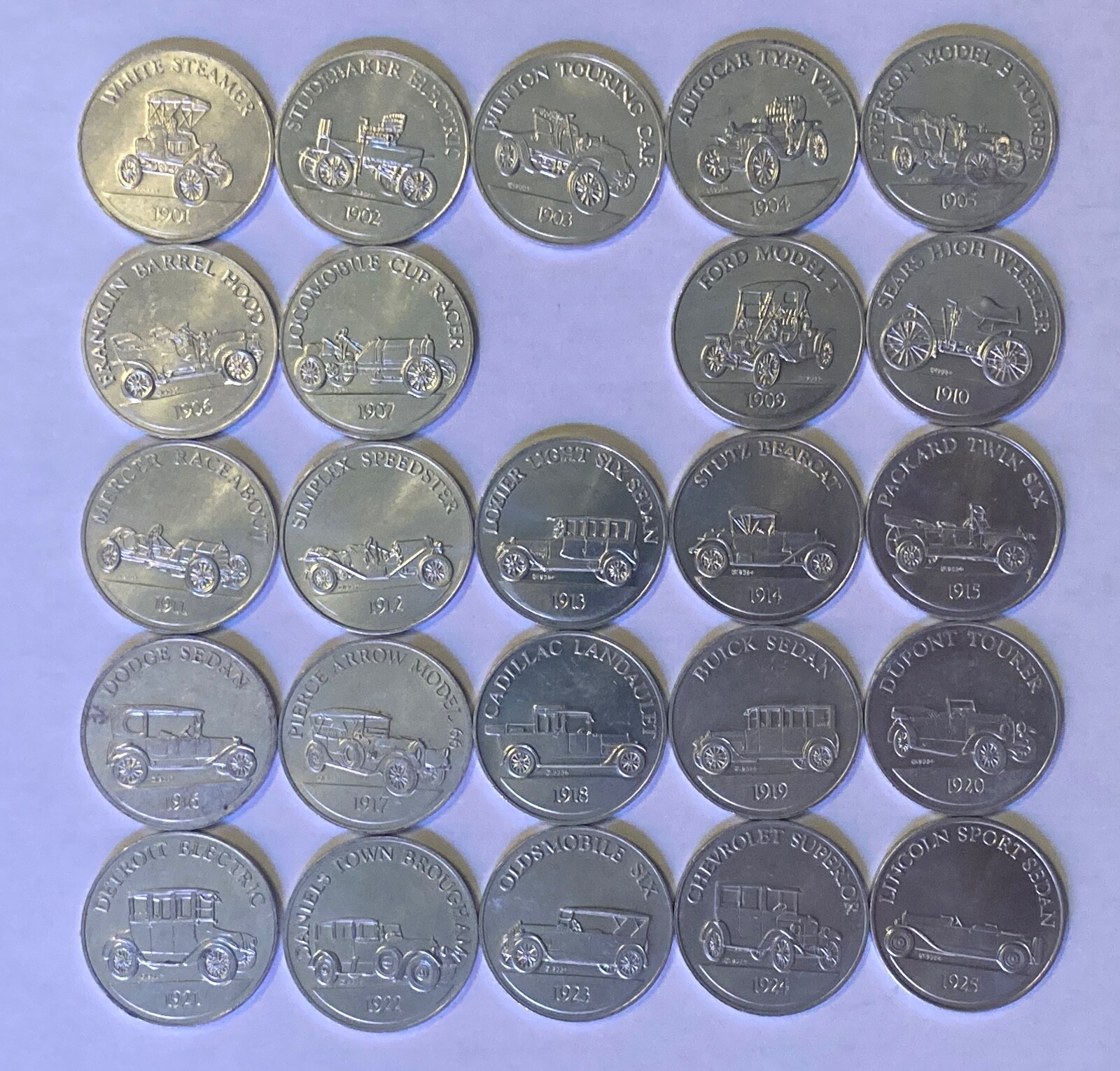 SUNOCO Set of Antique Car COINS / Series 1 / Aluminum / 1960s / 24 of ...