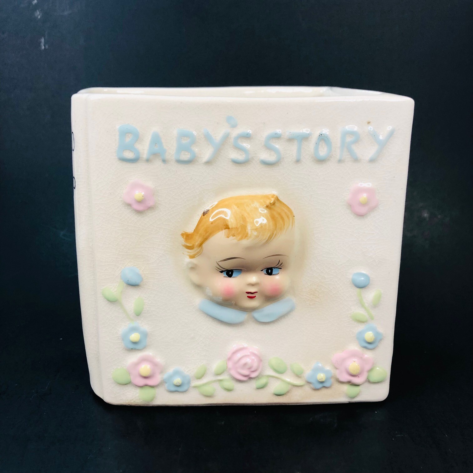 Baby's Story Produced by Mom & Pop Ceramic Book Flower Vase Planter c ...