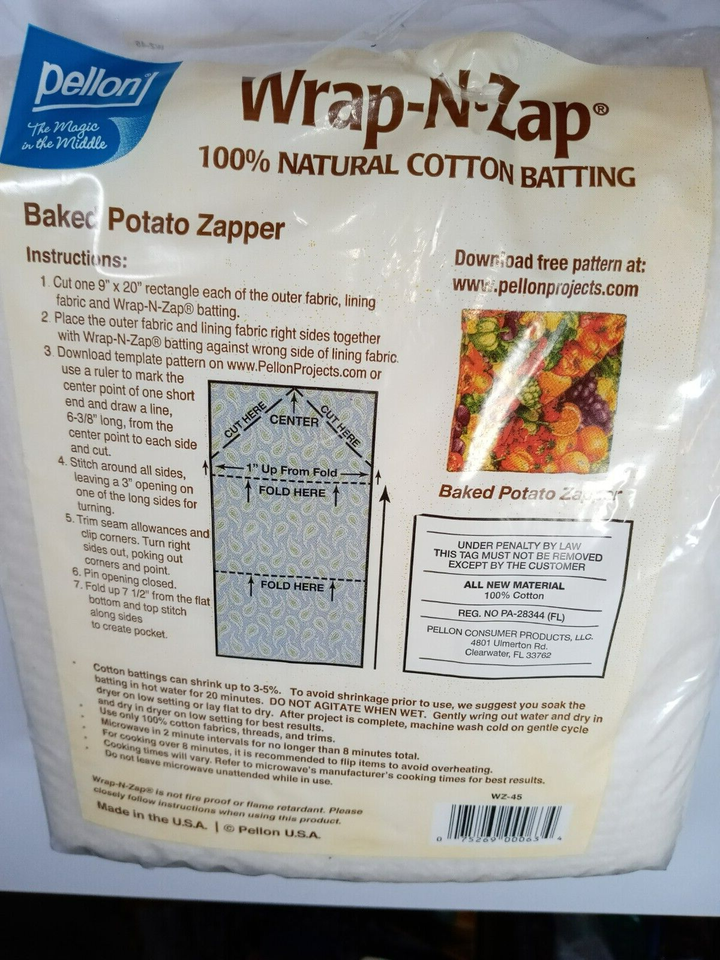 Wrap-n-Zap 100% Natural Cotton Batting Microwave Safe 45" x 1 Yard | eBay