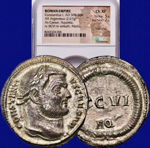 305-306 AD Silver Constantius I Ancient Roman Coin AR Argenteus NGC ...