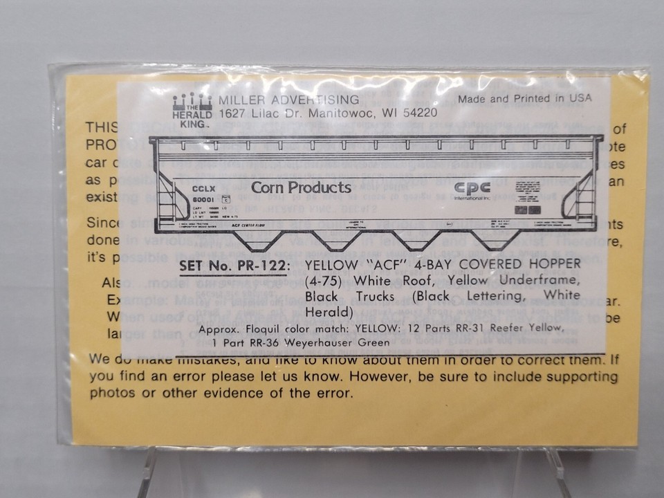 Herald King HO Scale Covered Hopper Corn Products Decal #PR-122 | eBay