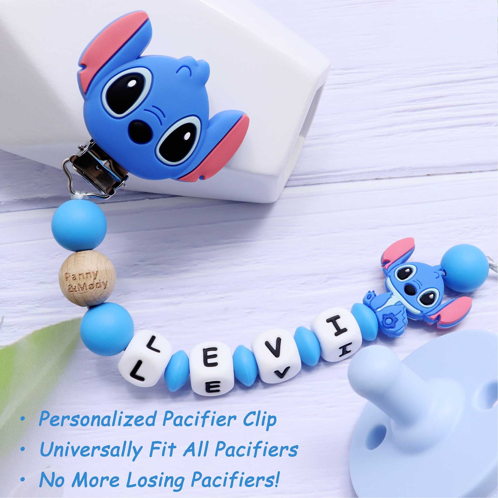 Personalised Dummy Clip Stitch Soother Chain Holder with Name for Boys ...
