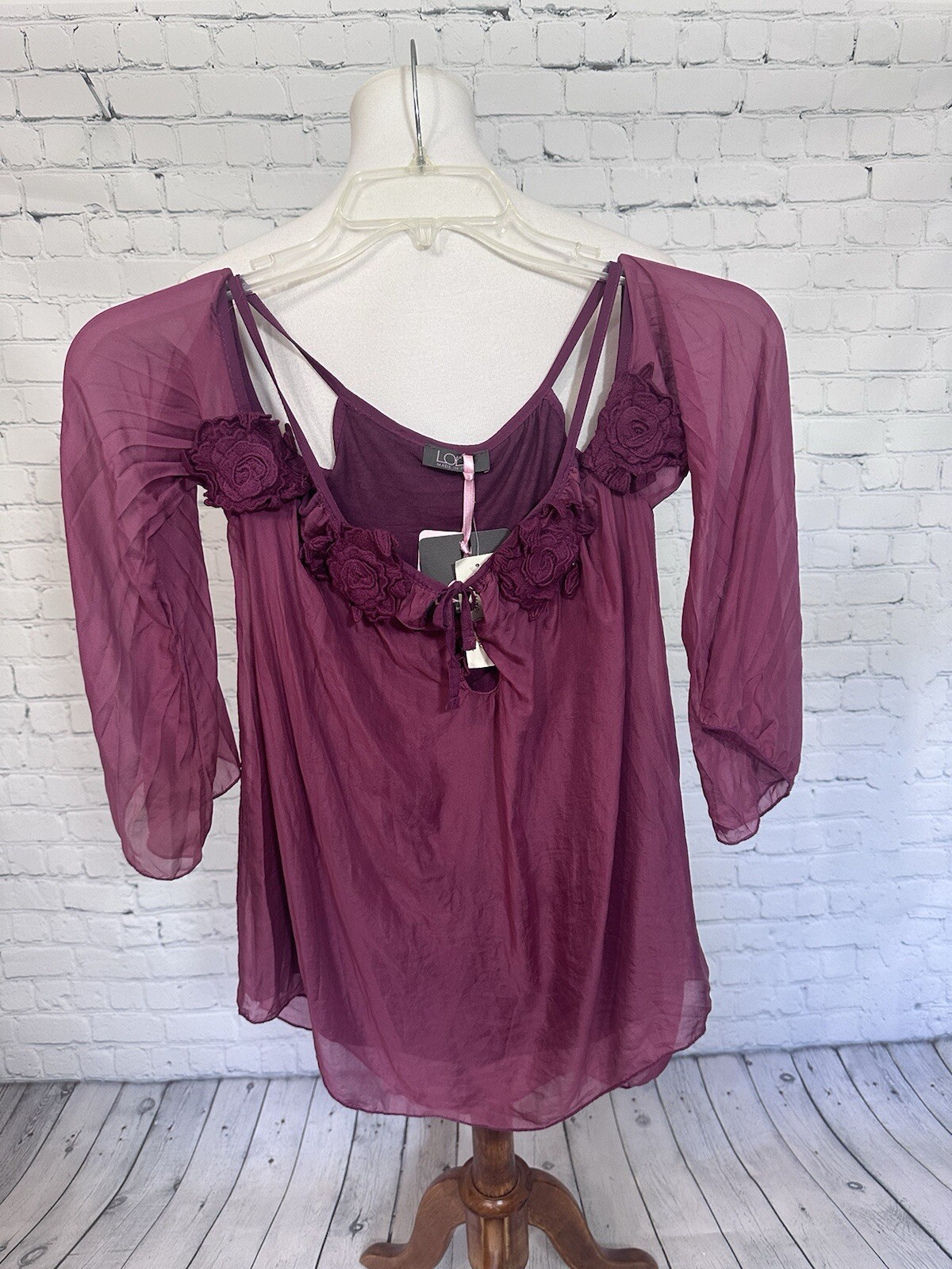 Lola Top Womens Medium Dark Pink Sheer Silk Long Sleeve Made in Italy ...