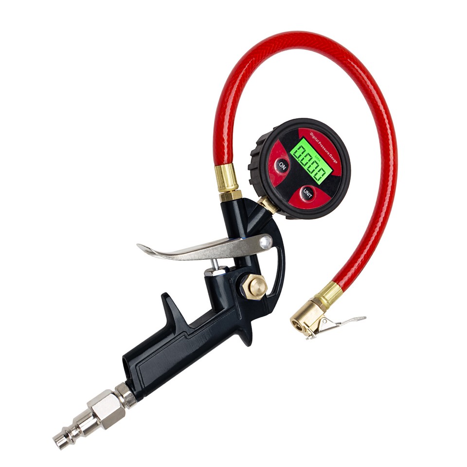 Digital Visible Tire Inflator w/Pressure Gauge Lock-On Air Chuck & Hose ...