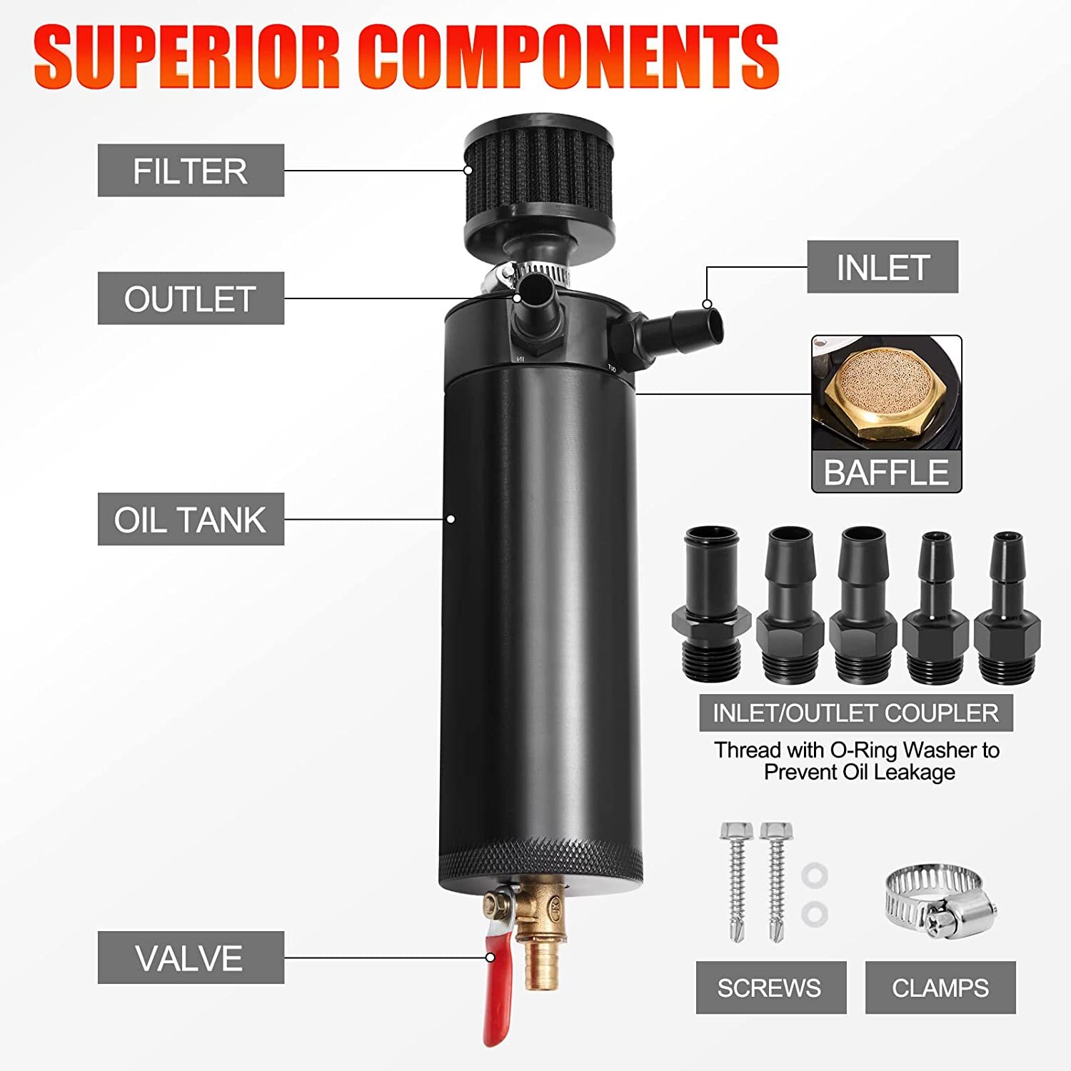 750ML Oil Catch Can Kit Universal Oil Separator Large Baffled Reservoir ...