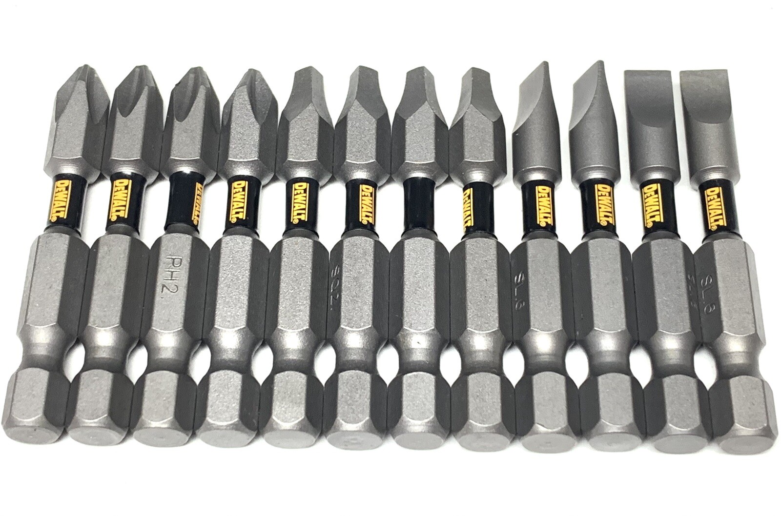 PH2 SL6 SQ2 2in DEWALT TOUGH GRIP 12Pc Bit Set IMPACT READY NEW Screw ...