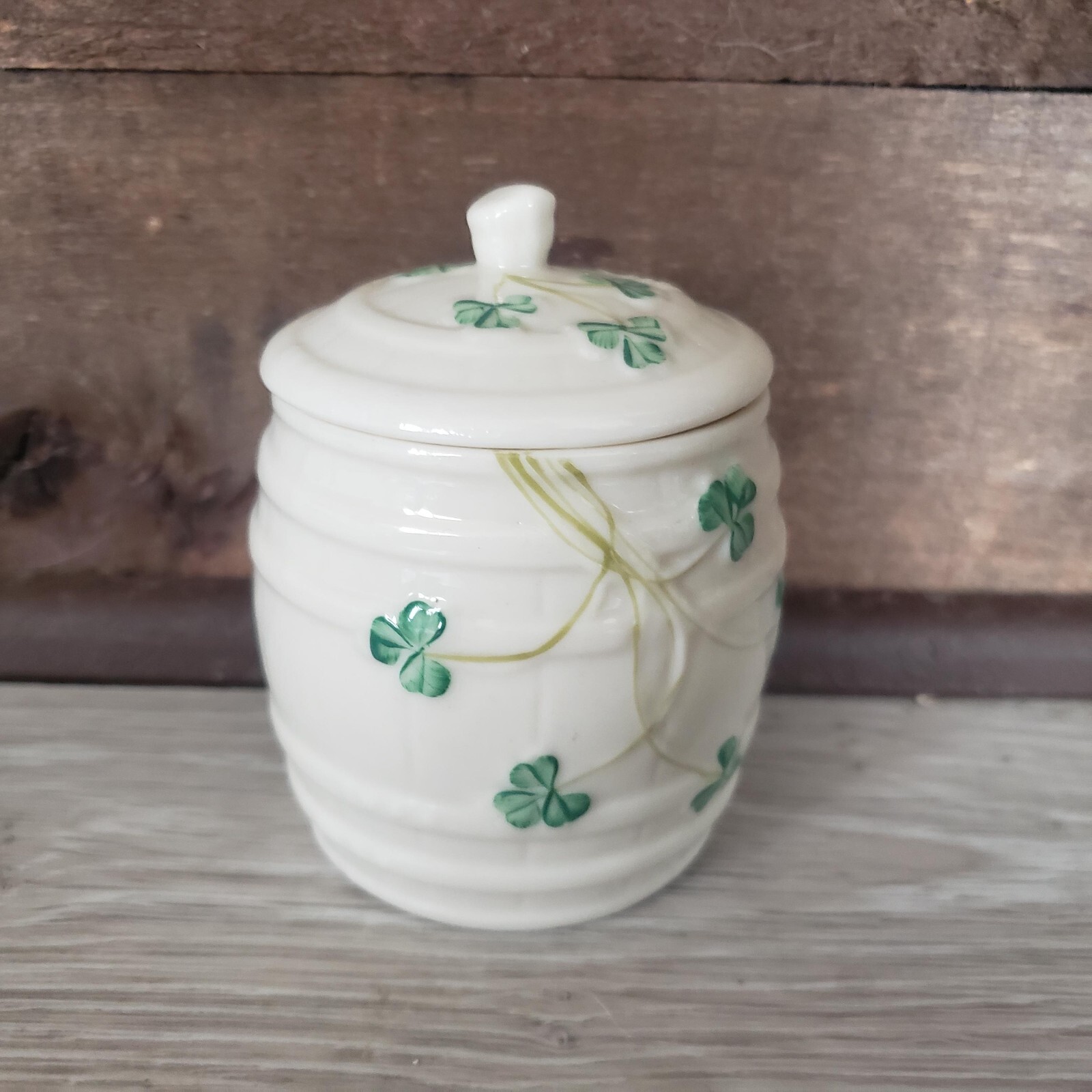 Belleek Shamrock Barrel Pot with Lid | eBay