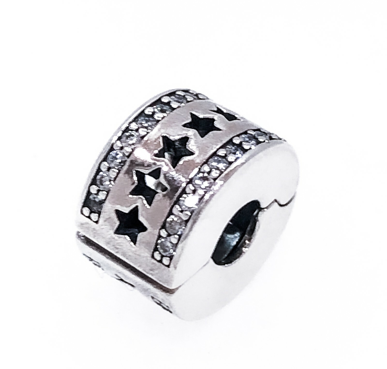 NEW Authentic PANDORA 925 Silver Pave Row of Stars Clip Charm Pendant ...