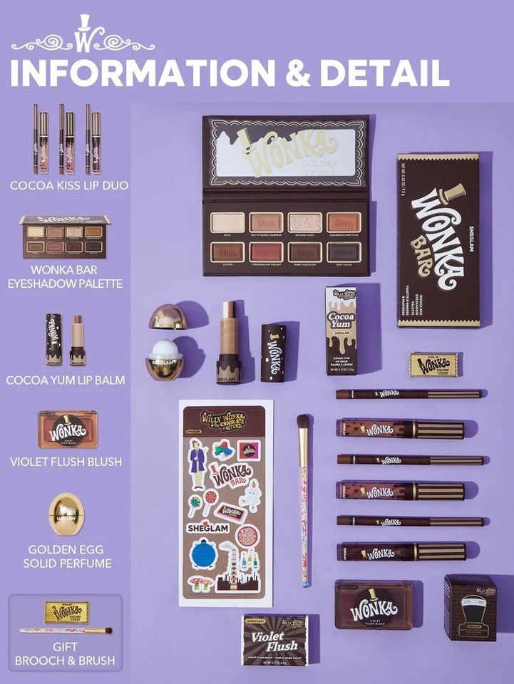 SHEGLAM WILLY WONKA Chocolate Scented Full Collection PR Box Makeup ...