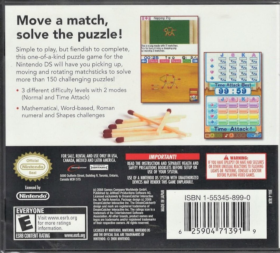 Matchstick NDS (Brand New Factory Sealed US Version) Nintendo DS ...