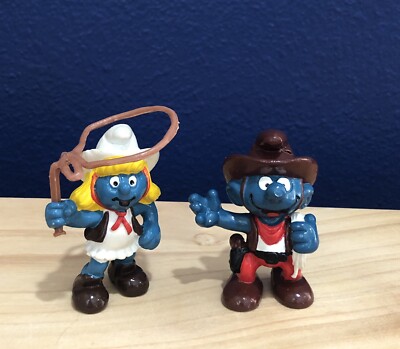 Smurfs Cowboy Smurf 20122 And Cowgirl Smurfette 20147 1981 Vintage ...