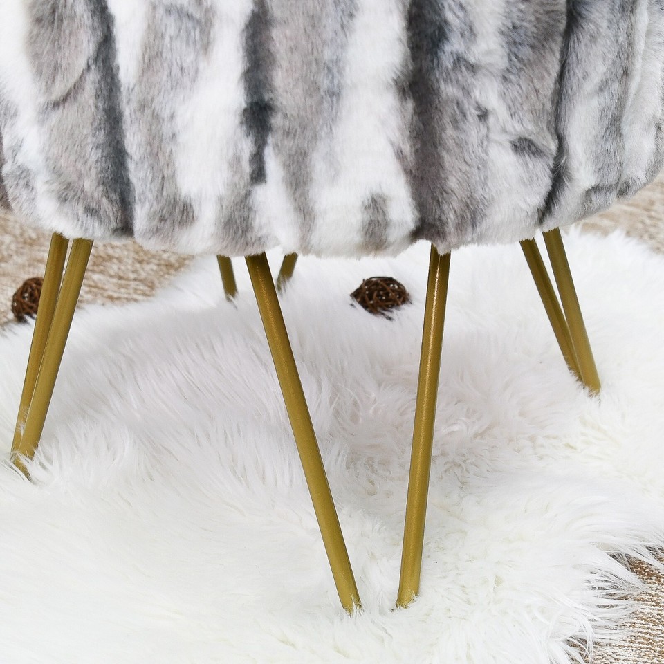 Luxury Plush Multi Jacquard Faux Fur Ottoman Round Foot Rest Stool for ...
