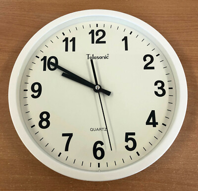 Telesonic of Japan Analogue Quartz Wall Clock White 31 cm Bold Numbers ...