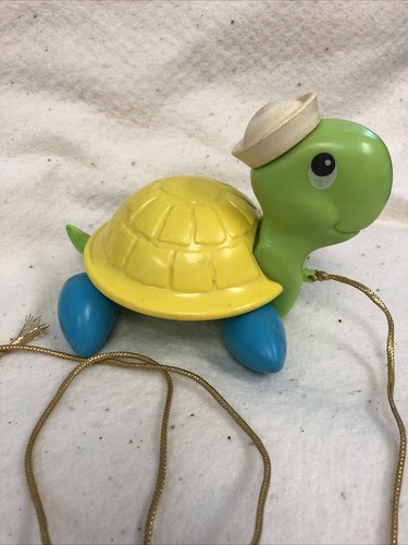 1977 Vintage Fisher Price Sea Turtle Pull Toy Tag Along Green Yellow ...