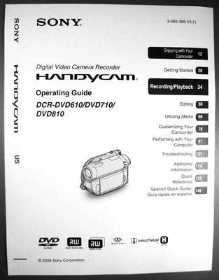 Sony DCR-DVD610 DCR-DVD710 DCR-DVD810 Operation Guide Manual | eBay